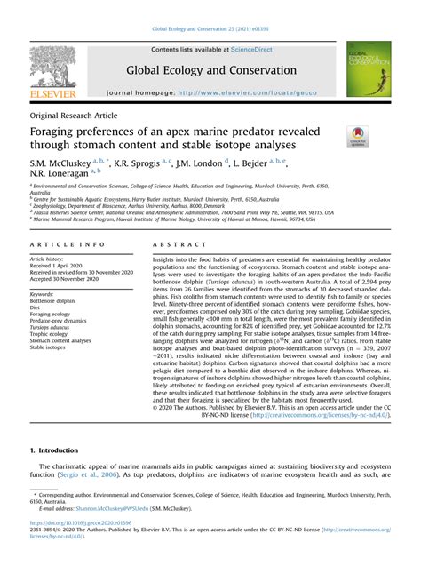 Pdf Foraging Preferences Of An Apex Marine Predator Revealed Through