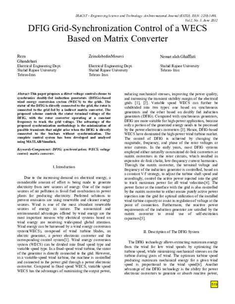 pdf dfig grid synchronization control of a wecs based on matrix