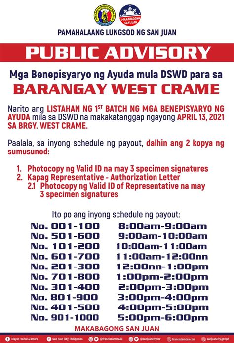 Ito Po Ang Schedule Ng Pamamahagi Mayor Francis Zamora