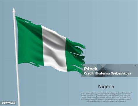 누더기 나이지리아의 국기 파란색 배경에 물결 모양의 찢어진 천 3차원 형태에 대한 스톡 벡터 아트 및 기타 이미지 3차원 형태 개체 그룹 국가 관광명소 Istock
