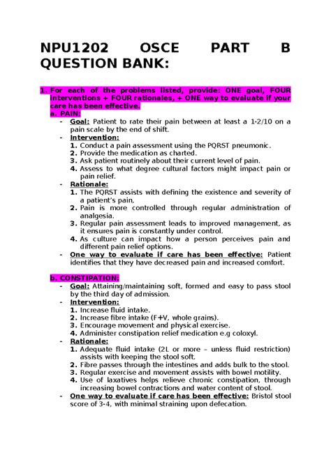 OSCE PART B Question BANK Copy NPU OSCE PART B QUESTION BANK For Each Of The Problems