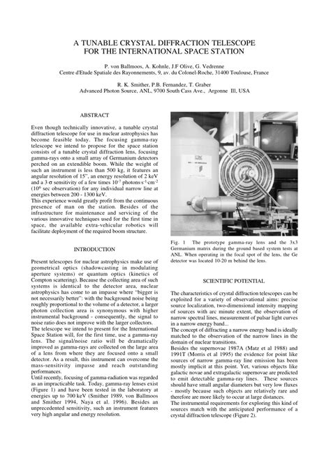Pdf A Tunable Crystal Diffraction Telescope For The International