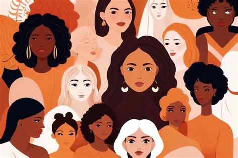 Female Diverse Faces Of Different Ethnicity Poster Women Empowerment Movement Pattern Premium