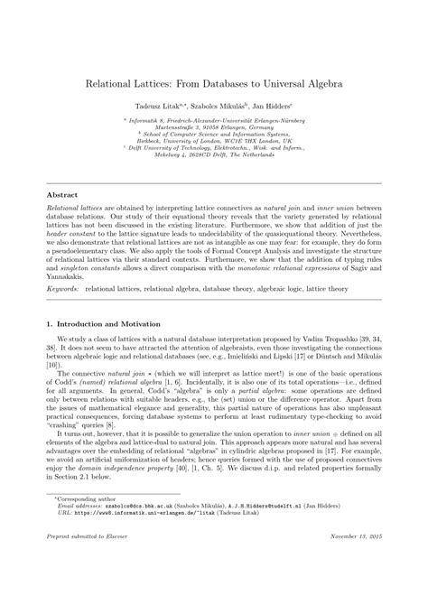 Pdf Relational Lattices From Databases To Universal Algebra