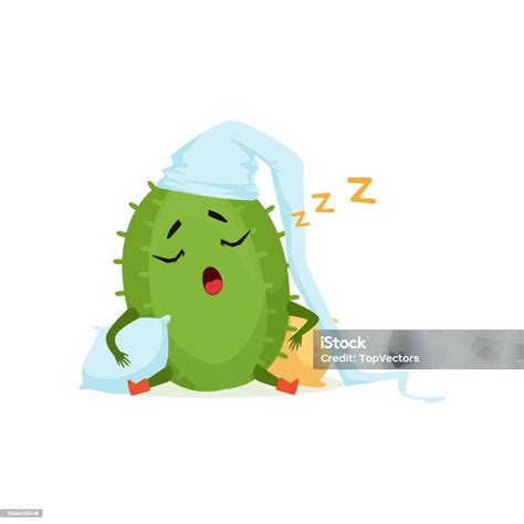 흰 모자 자 및 코 재미 있는 식물 캐릭터 만화 벡터 일러스트 레이 션에 귀여운 선인장 귀여운에 대한 스톡 벡터 아트 및 기타 이미지 귀여운 녹색 눈 신체 부분