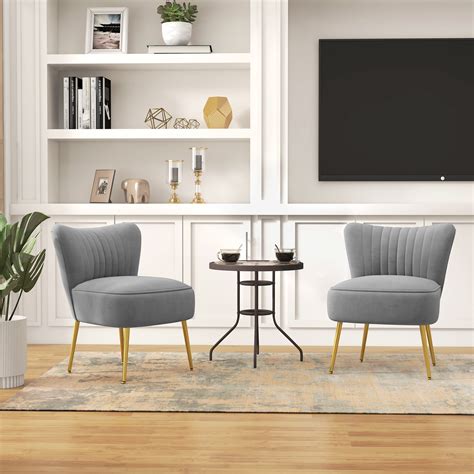 Homcom Velvet Lounge Chairs Set Of 2 Modern Accent Chairs For Living