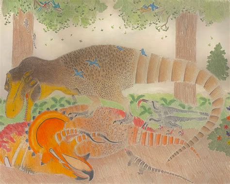 T Rex With A Triceratops Kill By Makairodonx On Deviantart