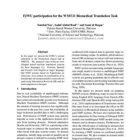 Fjwu Participation For The Wmt21 Biomedical Translation Task Acl Anthology
