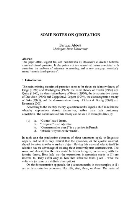 Pdf Some Notes On Quotation Barbara Abbott