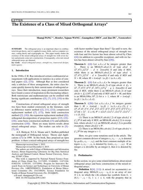 Pdf The Existence Of A Class Of Mixed Orthogonal Arrays