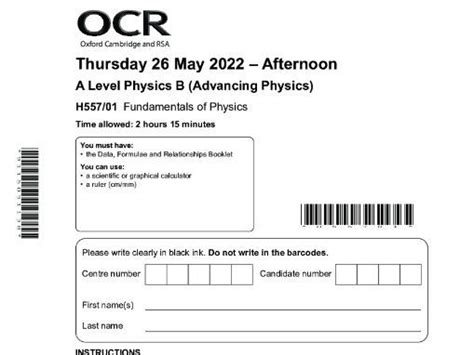 OCR A Level Physics B Advancing Physics H557 01 Fundamentals Of Physic QUESTION PAPER May 2022