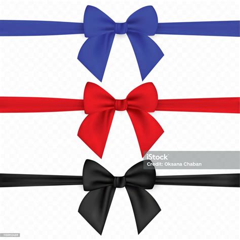 투명 한 배경에 고립 된 여러 가지 빛깔 활의 현실적인 세트 인사말 카드 포스터 또는 브로셔 용 템플릿입니다 벡터 일러스트입니다 나비매듭에 대한 스톡 벡터 아트 및 기타