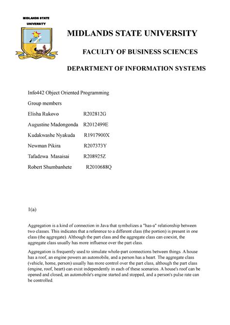 oop assignment 1 midlands state university midlands state university