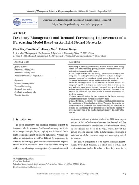 Inventory Management And Demand Forecasting Improv Pdf Artificial Neural Network Time Series