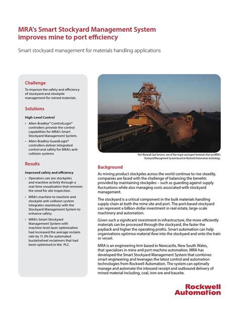 Rockwell Automation Showcase Mras Smart Stockyard Management System Improves Mine To Port
