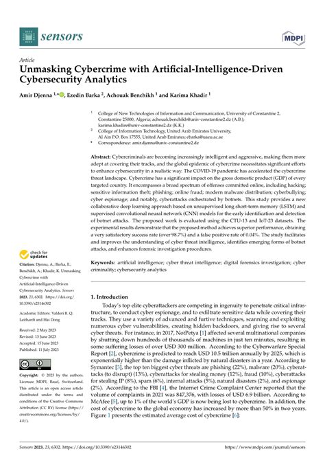Pdf Unmasking Cybercrime With Artificial Intelligence Driven Cybersecurity Analytics