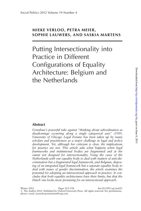 Pdf Putting Intersectionality Into Practice In Different Configurations Of Equality