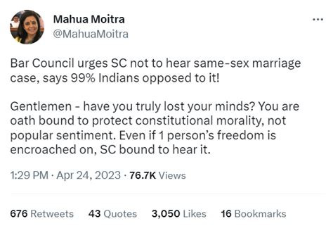 Tmc Mp Mahua Moitra On Bcis Statement Against Same Sex Marriage R Lgbtindia