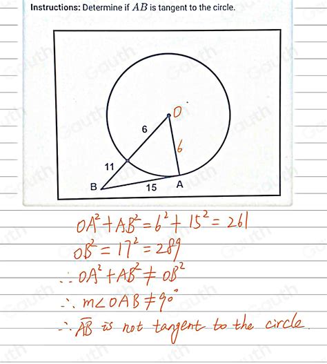 Solved Instructions Determine If Overline Ab Is Tangent To The Circle