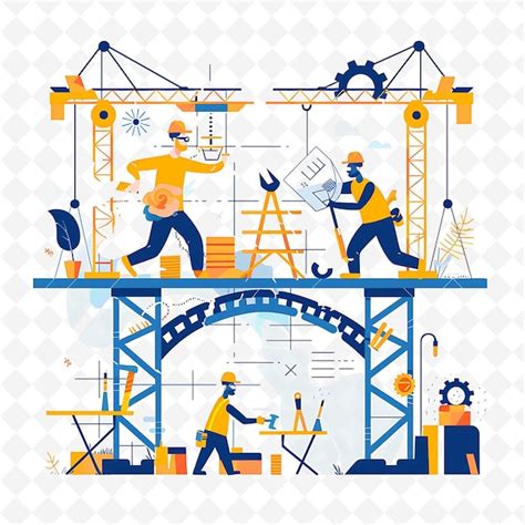 트롤 캐릭터가 다리를 짓는 디자인은 건설적이고 평평한 일러스트레이션 페스티벌 테마 아트 프리미엄 Ai 생성 Psd