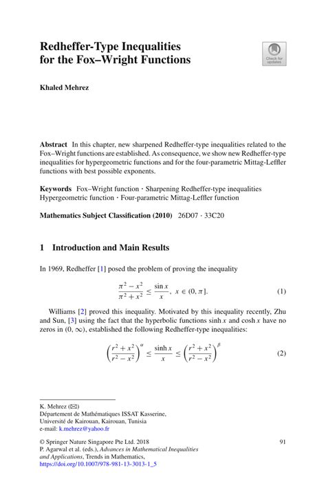 Pdf Redheffer Type Inequalities For The Foxwright Functions
