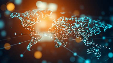 A World Map With Glowing Lines Connecting Continents Stock Illustration