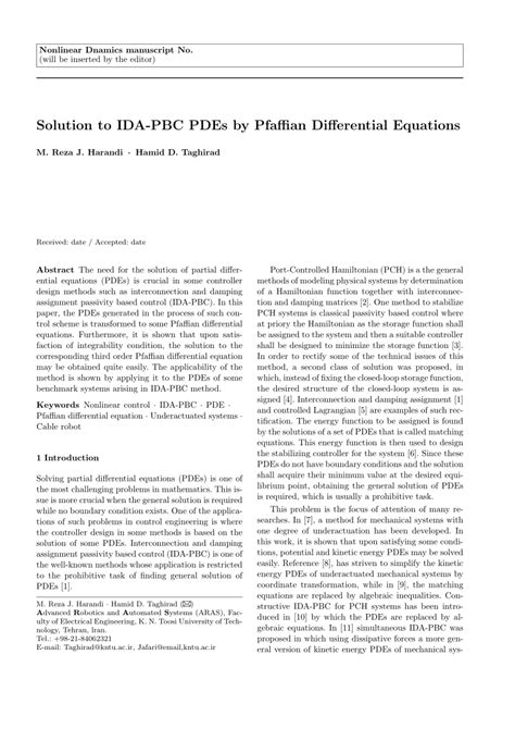 Pdf Solution To Ida Pbc Pdes By Pfaffian Differential Equations
