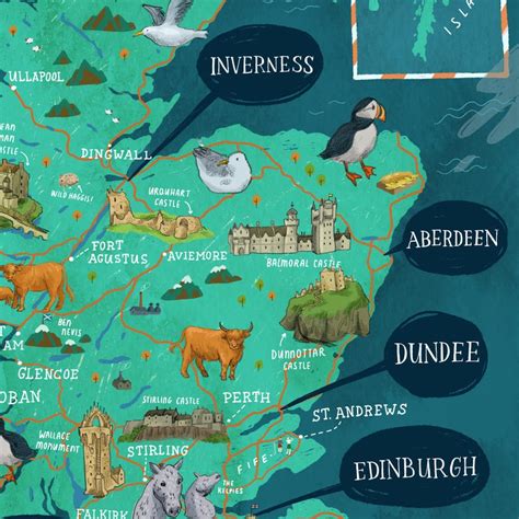 Illustrated Map Of Scotland Matte Poster Print Featuring The Highlands Glasgow Edinburgh