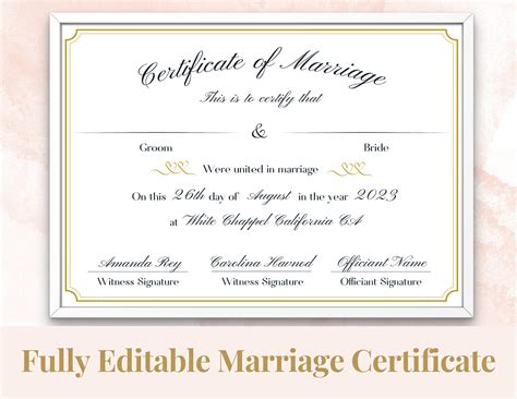 Editable Marriage Certificate Template Custom Certificate Of Etsy