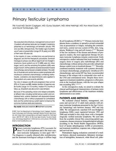 Pdf Primary Testicular Lymphoma