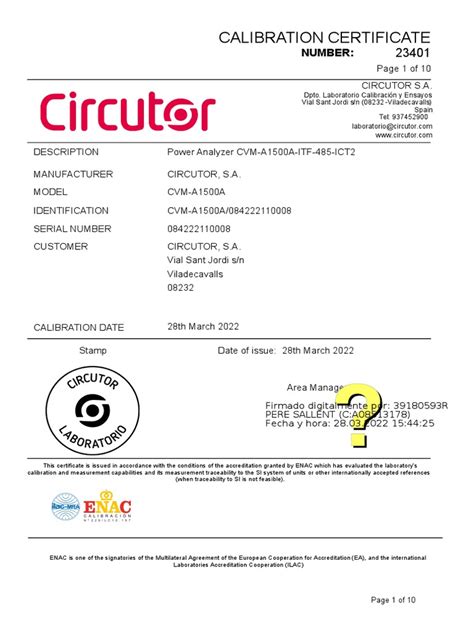 Certificate 23401 Cvm A1500a Pdf Calibration Engineering Tolerance