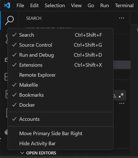 explorer has disappeared and the shortcut key ctrl shift e in view menu is also gone · issue