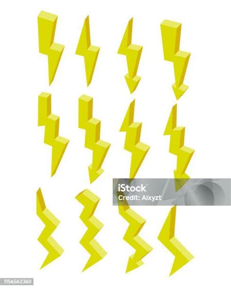 전기 아이소메트릭 플랫 옐로우 번개 아이콘 의 집합입니다 3d 벡터 다채로운 그림입니다 흰색 배경에 흰색 배경에 격리 된 그림 0명에 대한 스톡 벡터 아트 및 기타 이미지