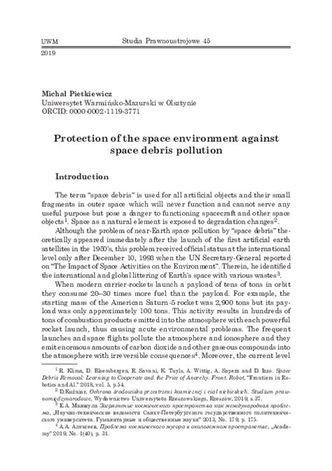Pdf Protection Of The Space Environment Against Space Debris Pollution