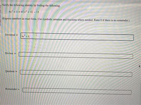 Solved Verify The Following Identity By Finding The Chegg Com