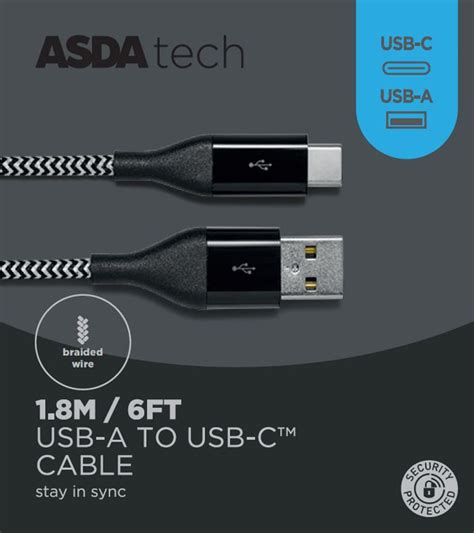 Asda Tech Usb A To Usb C Cable Black 1 8m Asda Mcgrocer