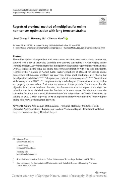 Regrets Of Proximal Method Of Multipliers For Online Non Convex