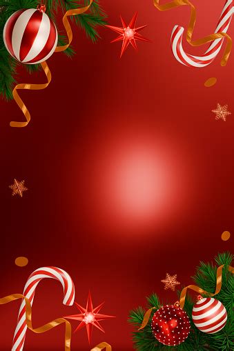 크리스마스 장식품 사탕 지팡이 별이 있는 축제 빨간색 배경 3d 렌더링 가문비나무에 대한 스톡 사진 및 기타 이미지 가문비나무 갈란드 장식품 겨울 Istock