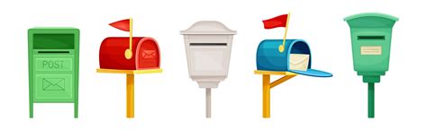 Set Of Retro Mailboxes Colorful Vintage Post Box Vector Image