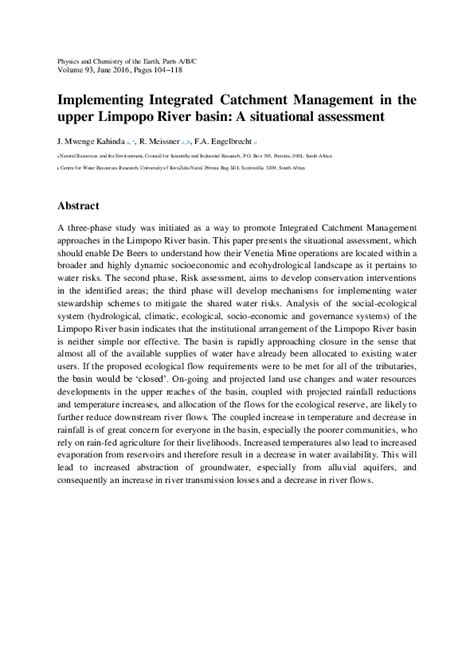 Pdf Implementing Integrated Catchment Management In The Upper Limpopo River Basin A