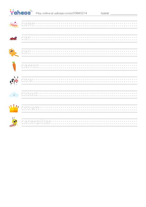 Free Worksheet On C Words 1 Write Between The Lines Yahaaa