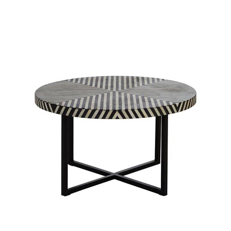 Boho Coffee Table Black Bone Inlay Round With Cross Base Shop