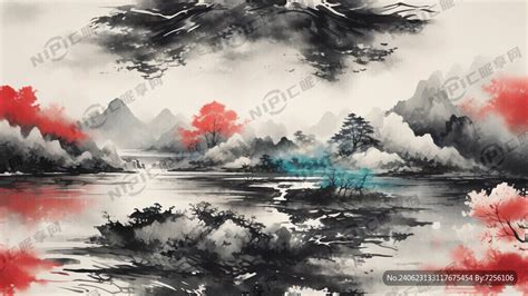 AI创作图手绘国风山水浅色nipic 昵图网