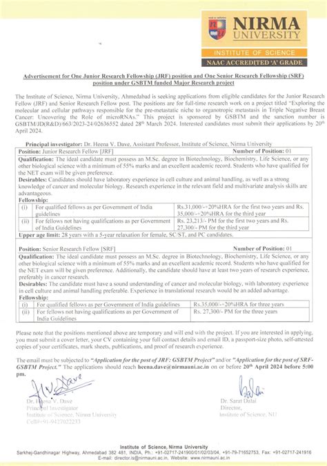 Dr Heena V Dave On Linkedin Inviting Applications For Two Positions