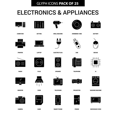Electronics And Appliances Glyph Vector Icon Set 14209989 Vector Art At Vecteezy
