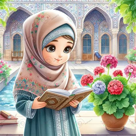 بک گراند کودکانه دختر ناز با حجاب در حیاط مسجد در حال قرآن خواندن کد 41245 ویژه عکس گراف عکس گراف