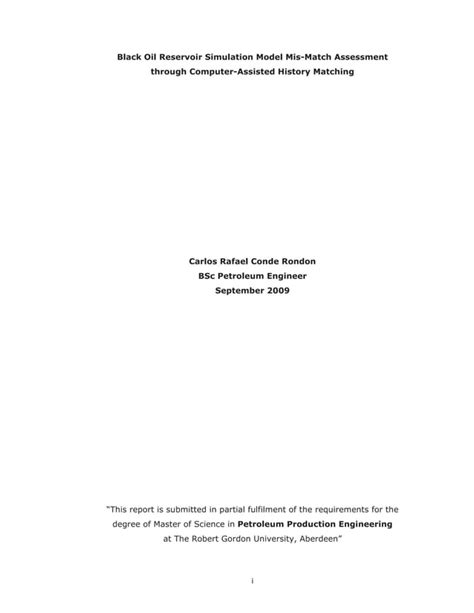 Black Oil Reservoir Simulation Model Mis Match Assessment Through