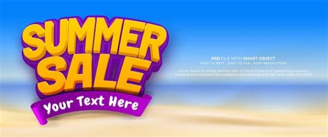 텍스트 및 제품에 대한 빈 영역이 있는 여름 세일 제안 배너 3d 스타일 텍스트 효과 프리미엄 Psd 파일
