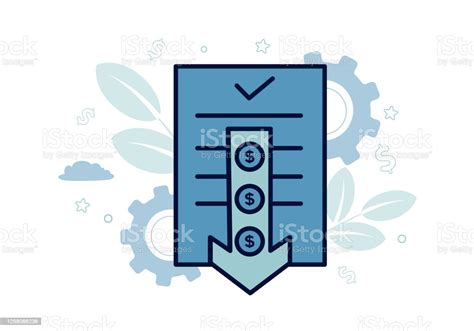 금융 기본값의 벡터 그림입니다 기어 식물 잎 구름 별의 배경에 그것에 달러 동전에 아래로 화살표가있는 문서 아이콘 0명에 대한 스톡 벡터 아트 및 기타 이미지 Istock