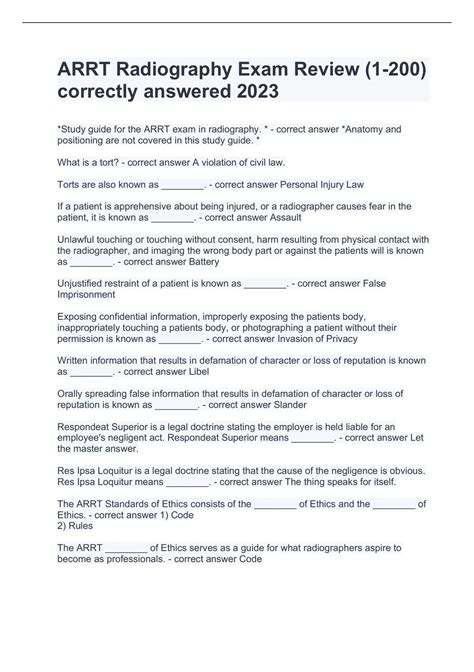 ARRT Radiography Exam Review Correctly Answered Arrt Stuvia US